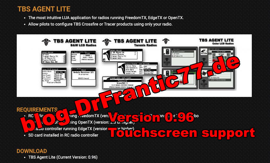 TBS Agent Lite mit Touchscreen support » DrFrantic77 Blog rund um FPV ...
